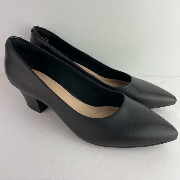 Clarks | Shoes | Clarks Teresa Step Black Leather Low Heels Nwt | Poshmark